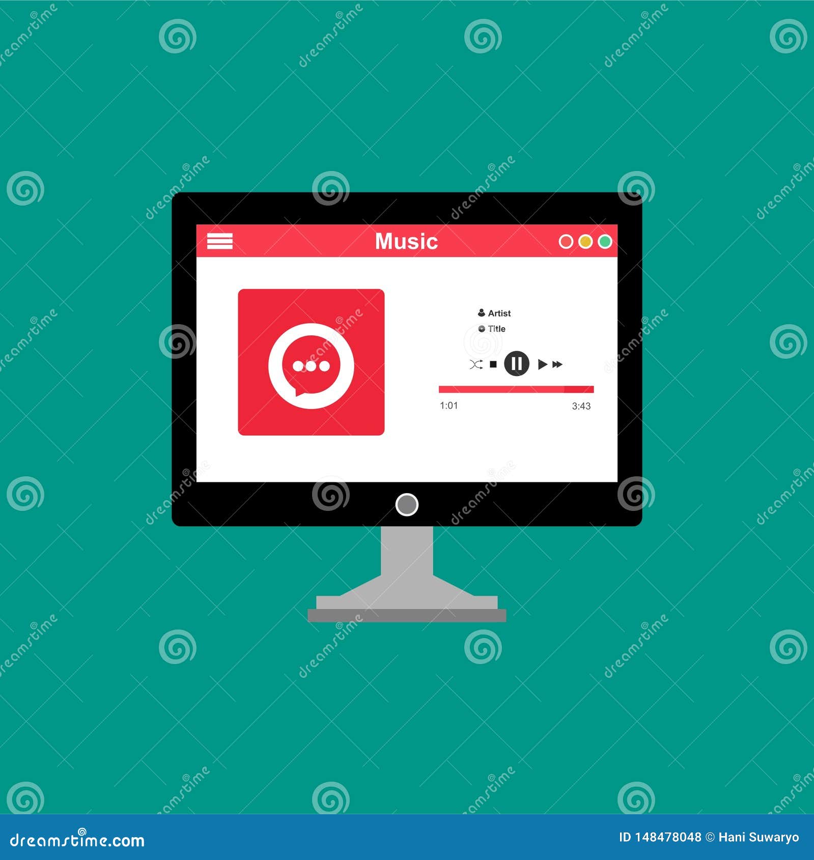 Media Player Application, App Template with Flat Design Style for ...