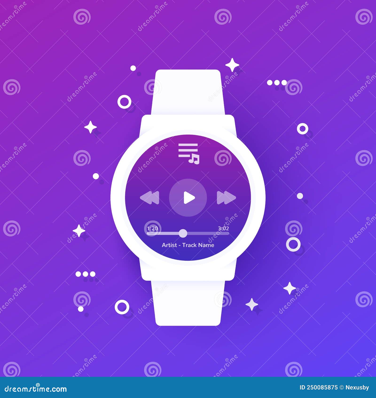Music Player App for Smart Watch, Vector Interface Stock Vector ...