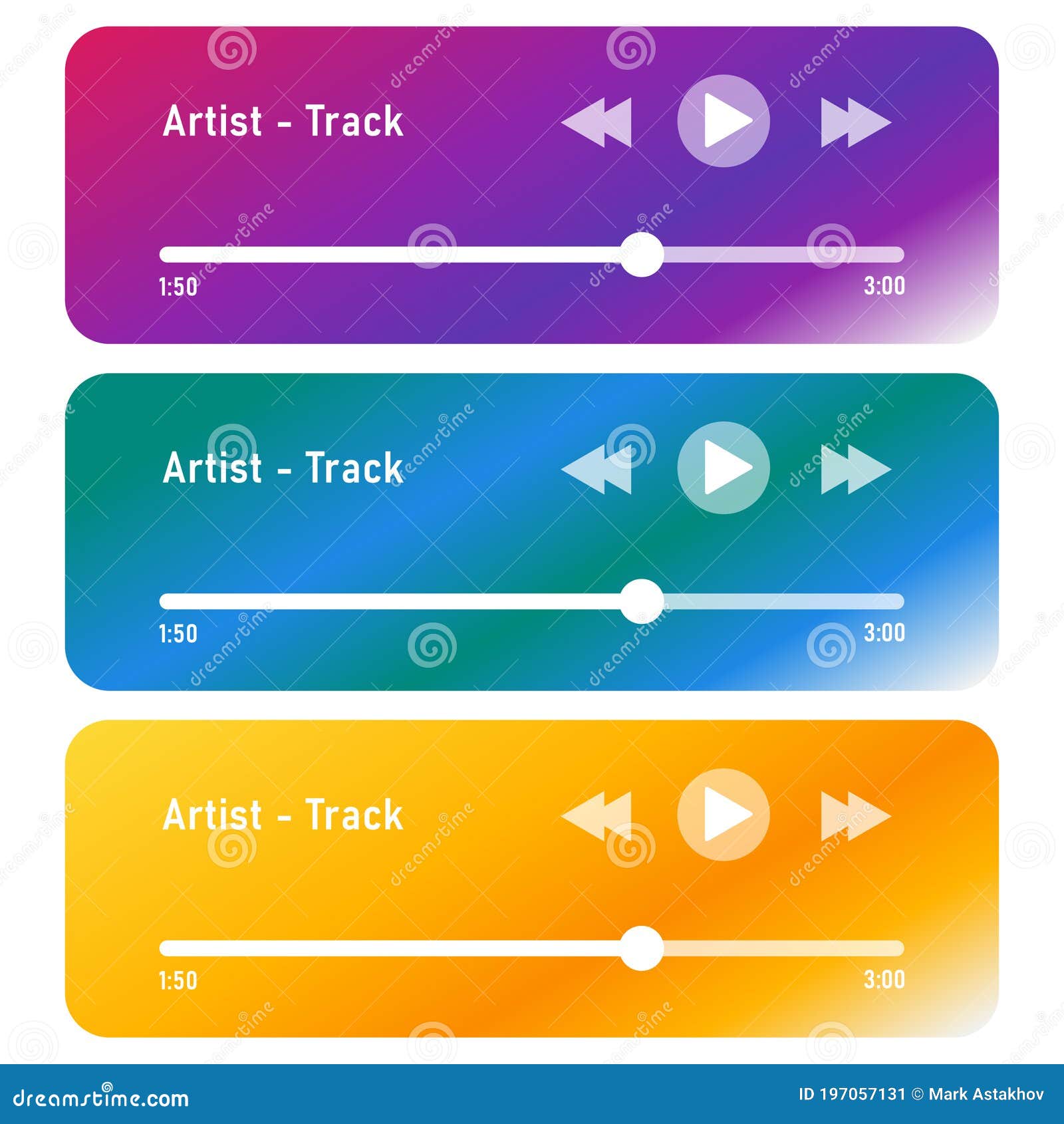 Music Player Bar Vector Set. Flat Audio Player Interface Stock Vector ...