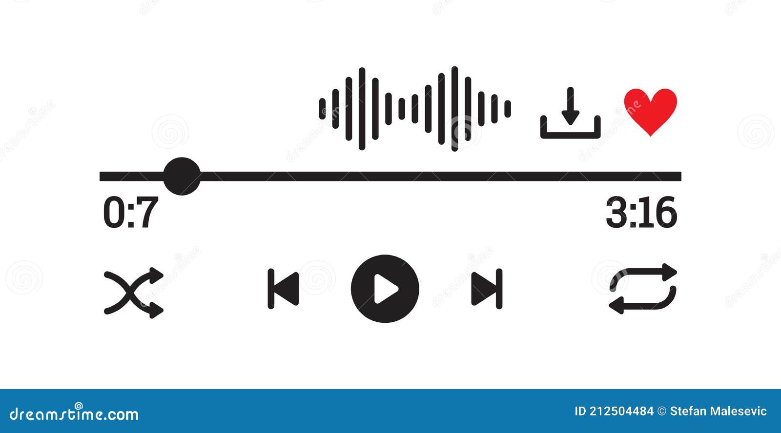 Music player buttons stock vector. Illustration of collection - 212504484