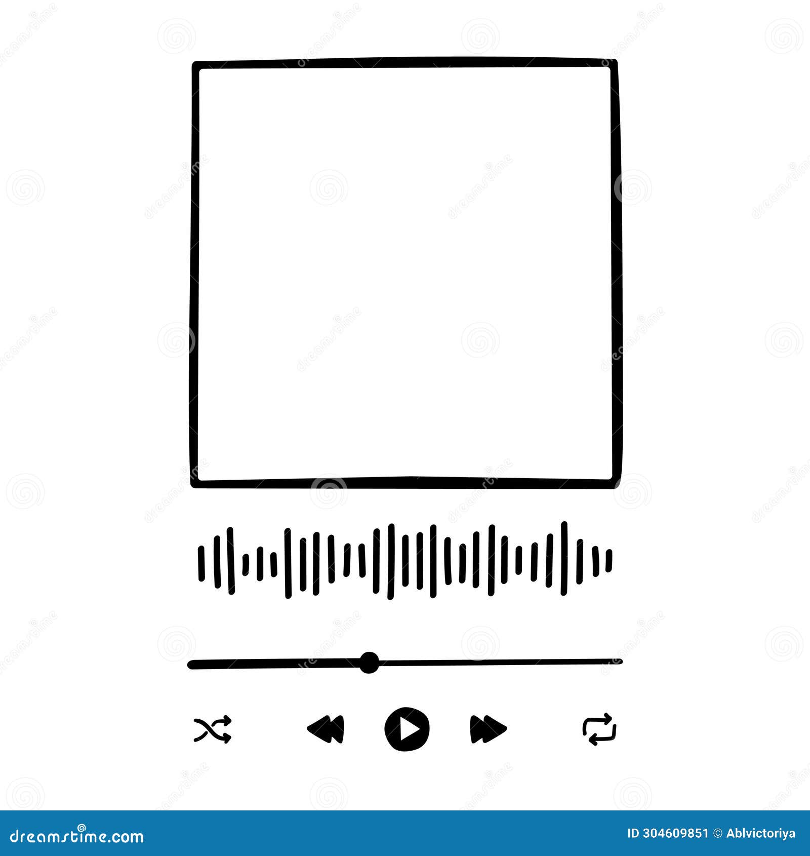 Music Player Interface in Doodle Style. Handdrawn Audio App Panel with ...