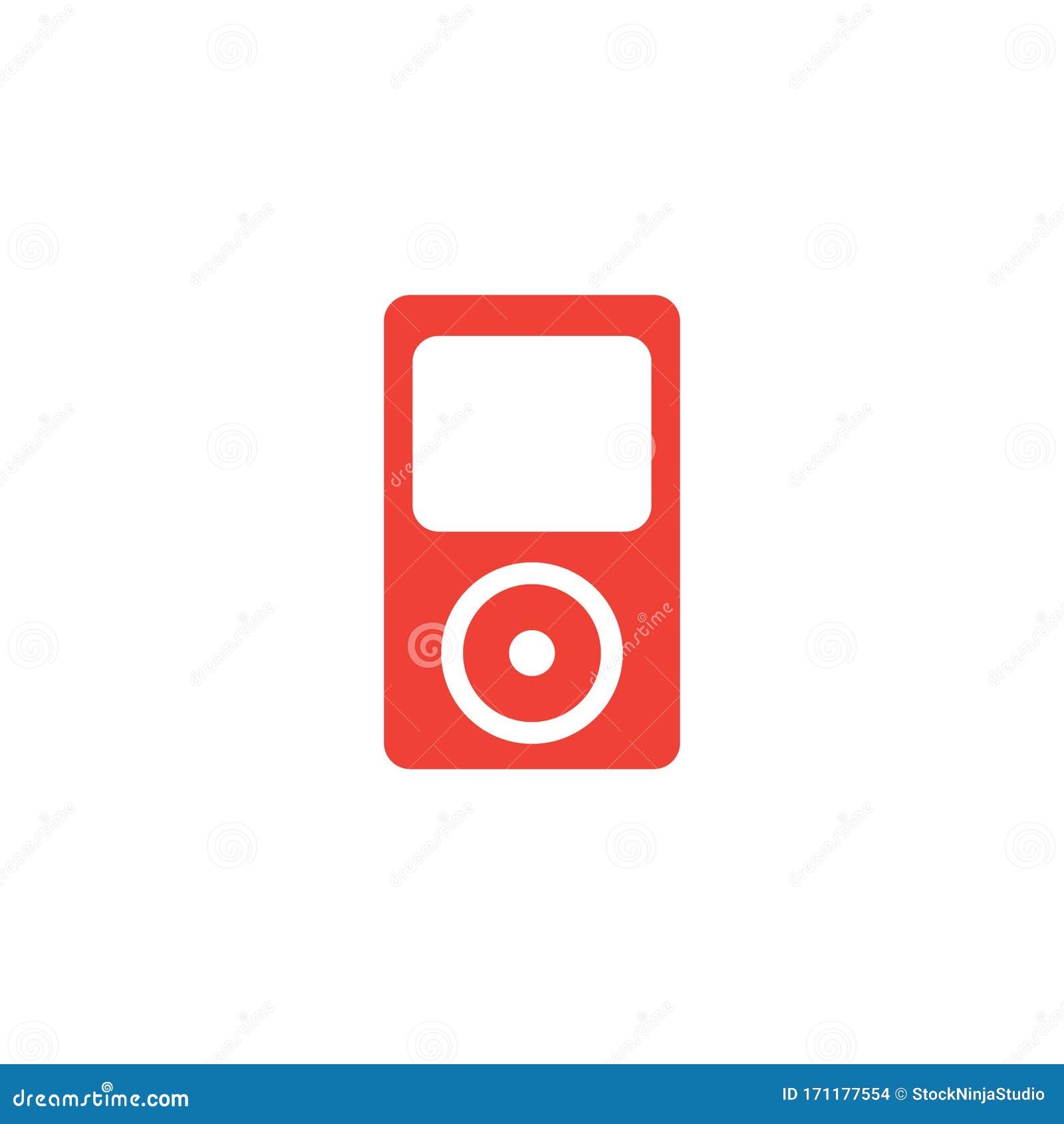 Music Player Red Icon on White Background. Red Flat Style Vector ...