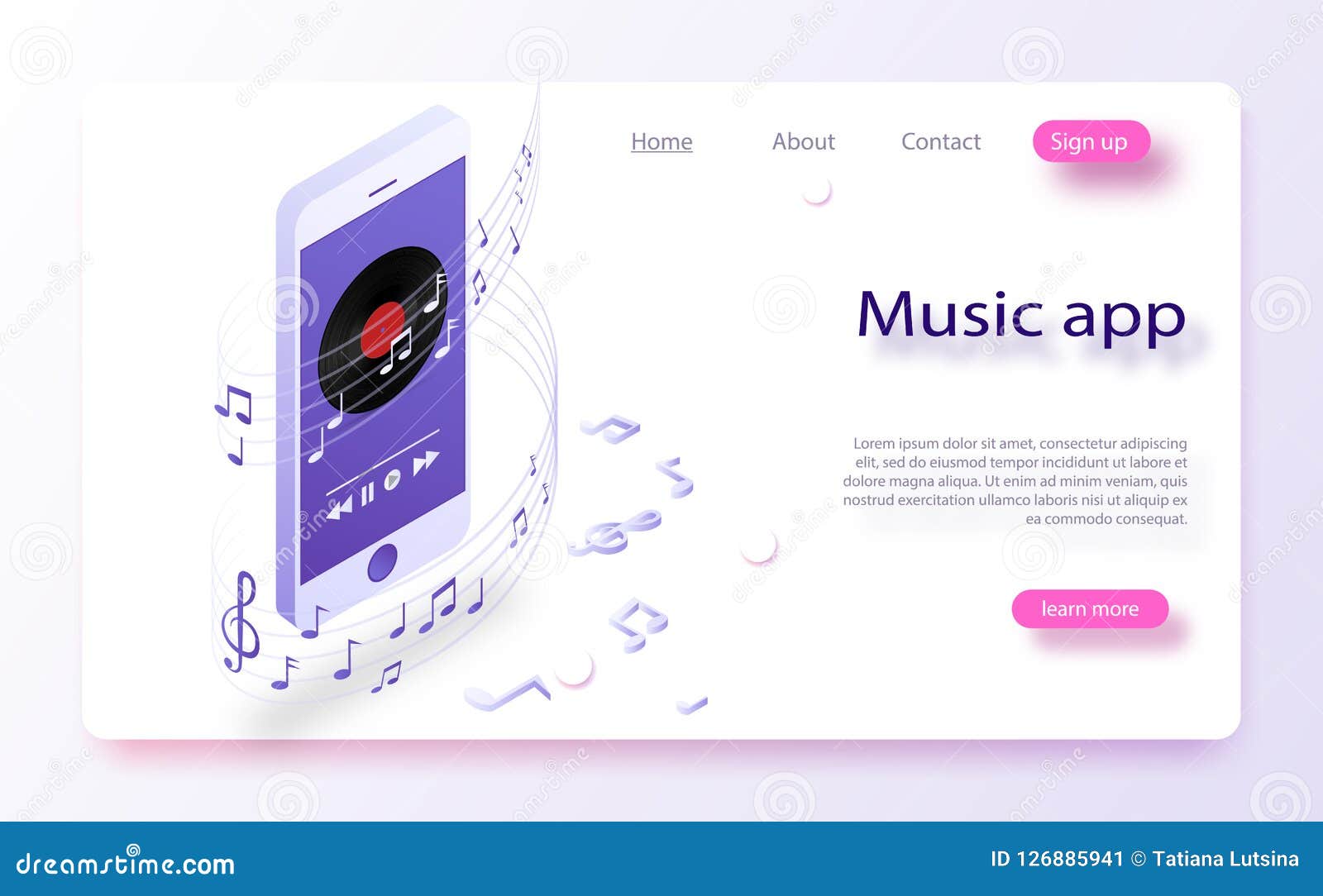 Music Player on Smartphone with LP Disc. Mobile Application Interface ...