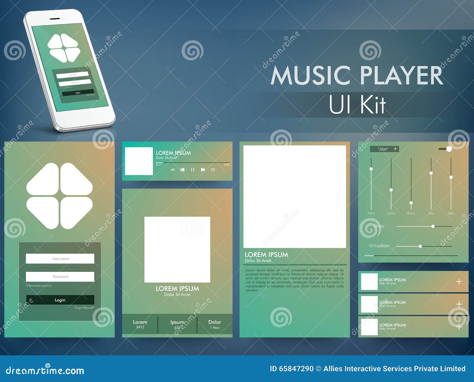 Music Player User Interface Kit with Smartphone. Stock Illustration ...
