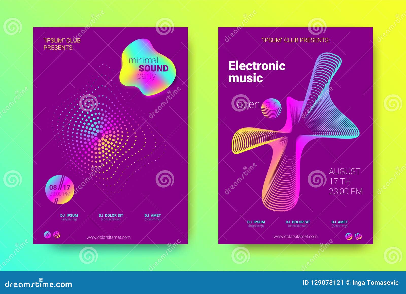 Music Posters Set with Wave Lines and Distortion. Stock Vector ...