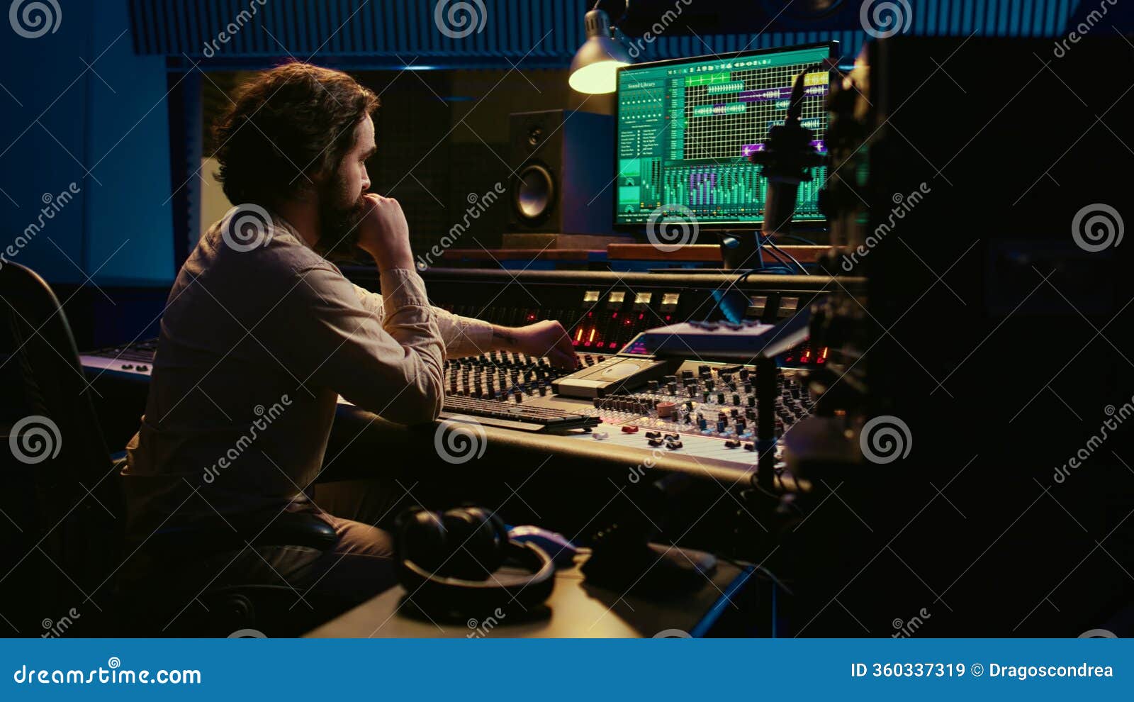 Music Producer Fixing Coiled Cable Inside Amplifier or Audio Compressor ...