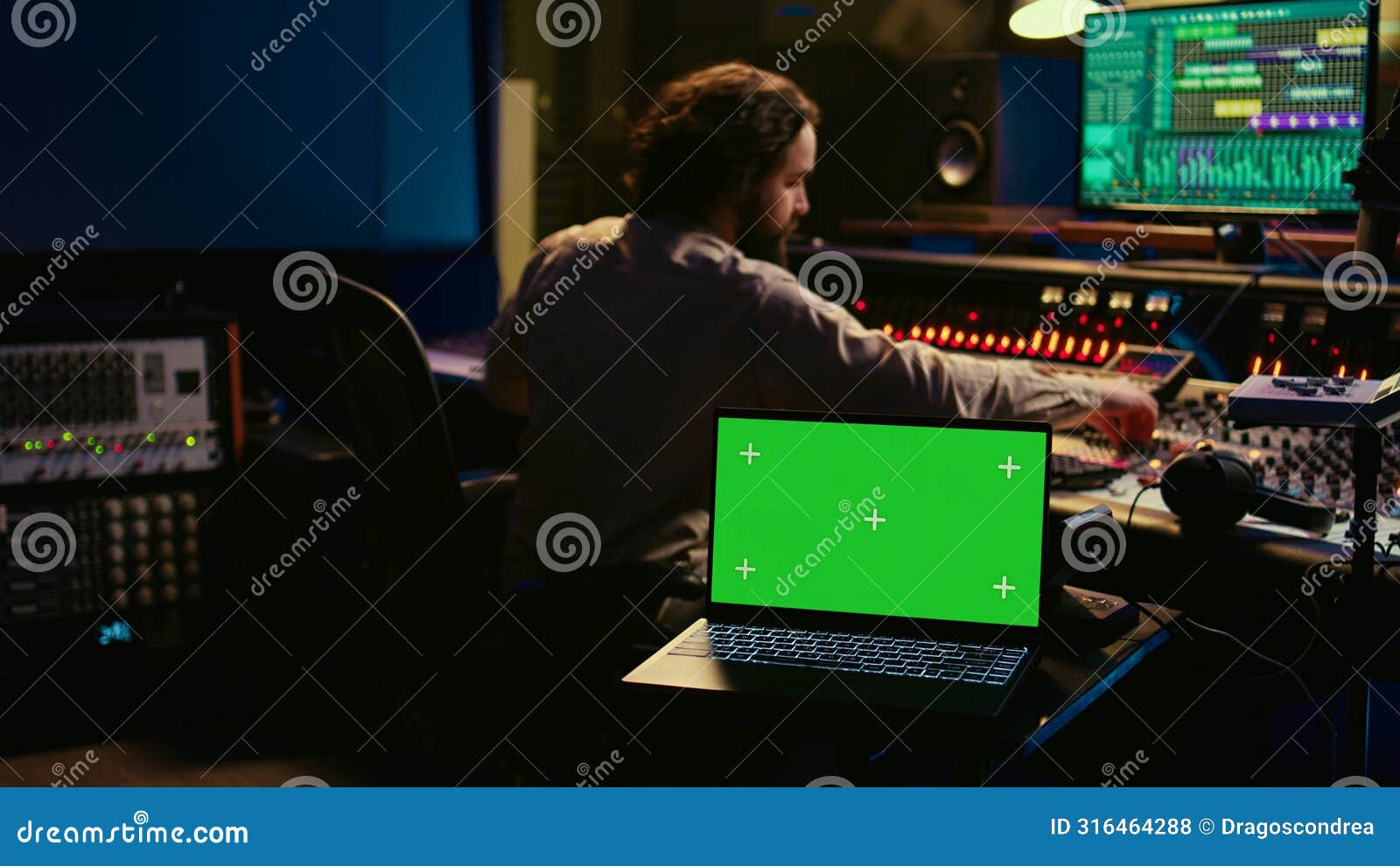 Music Production Engineer Mixing and Mastering Music in Control Room ...