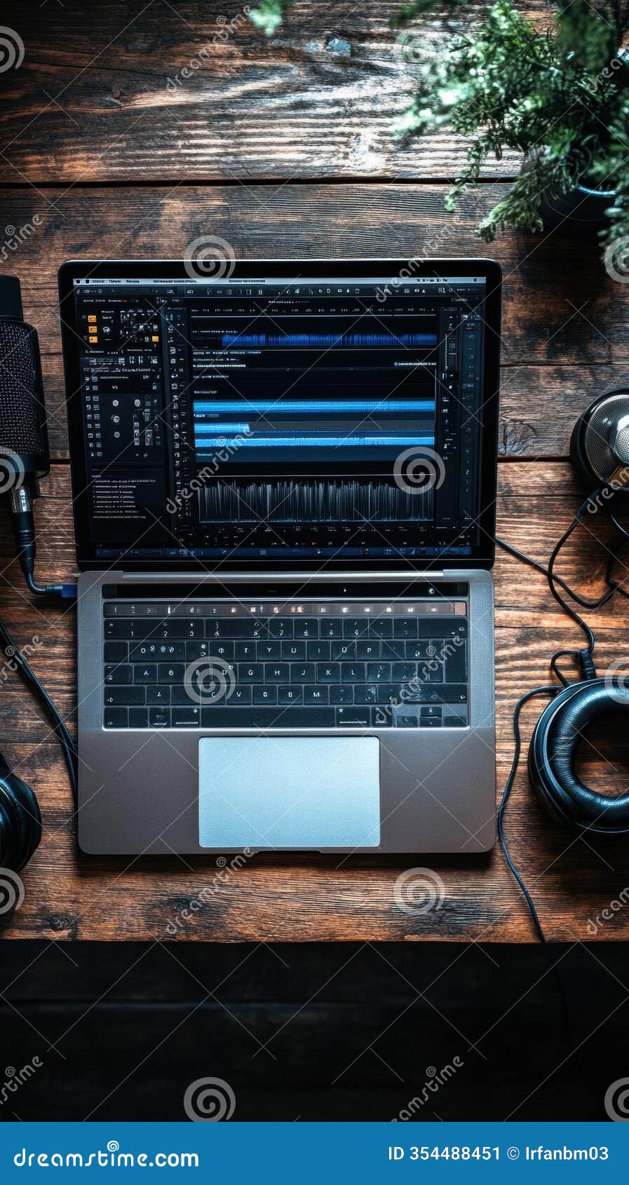 Music Production Studio, Laptop, Headphones, and Microphone Setup Stock ...