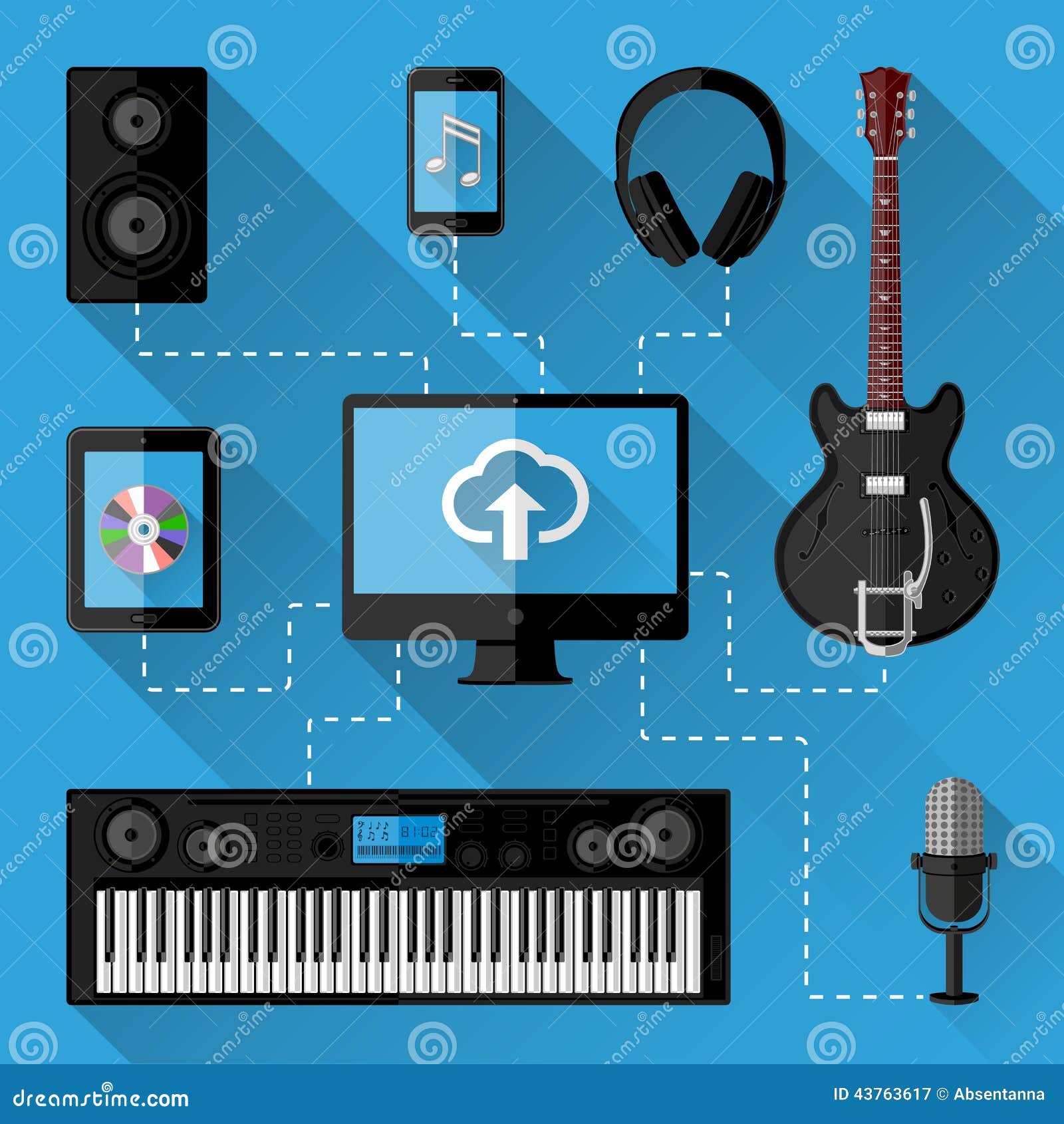 Music Recording Studio Concept. Flat Design Stock Vector - Illustration ...