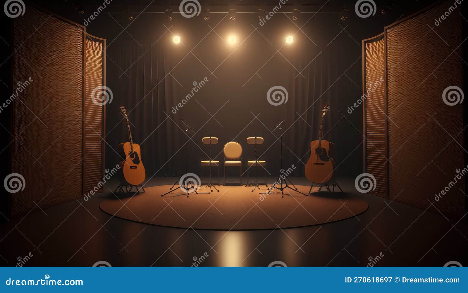 Music Recording Studio. Generative AI of a Stage with Instruments Stock ...