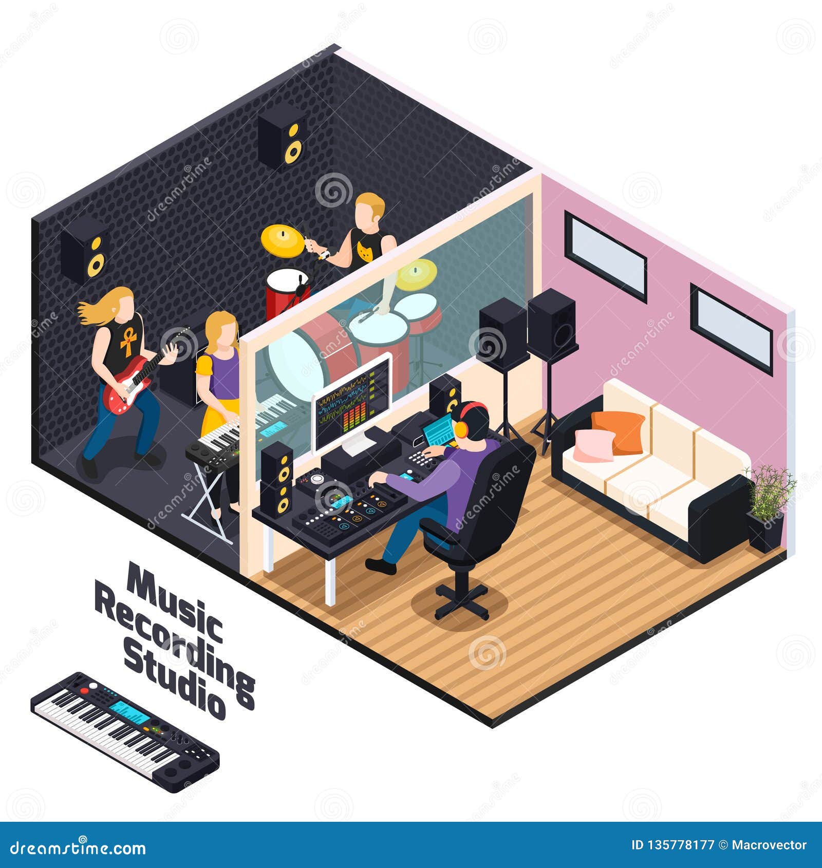 Music Recording Studio Isometric Composition Stock Vector ...