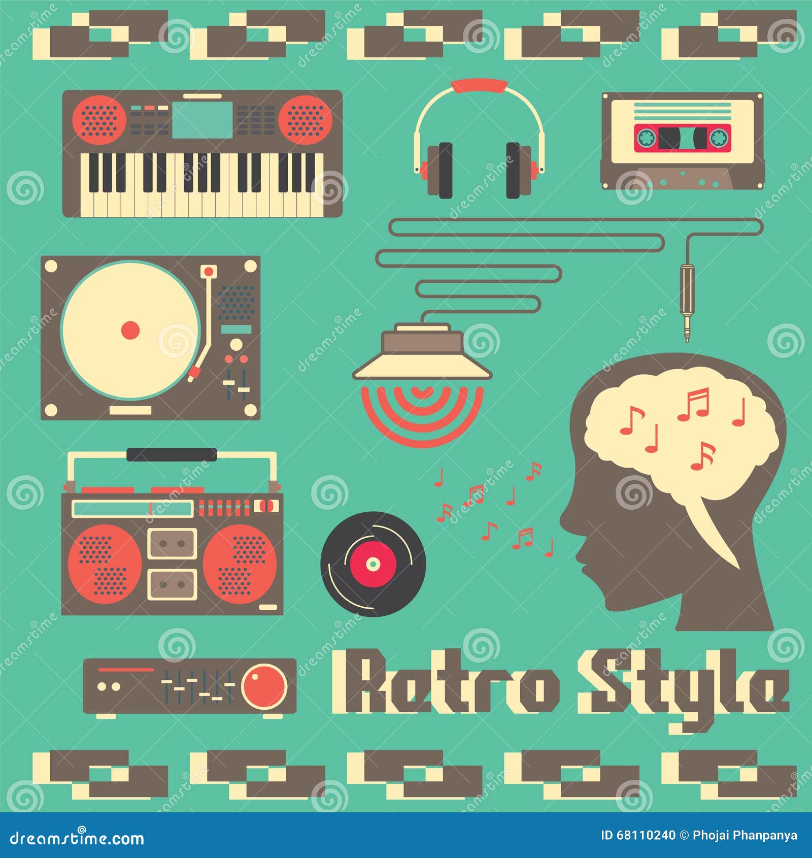 Music Retro Devices Style stock vector. Illustration of play - 68110240