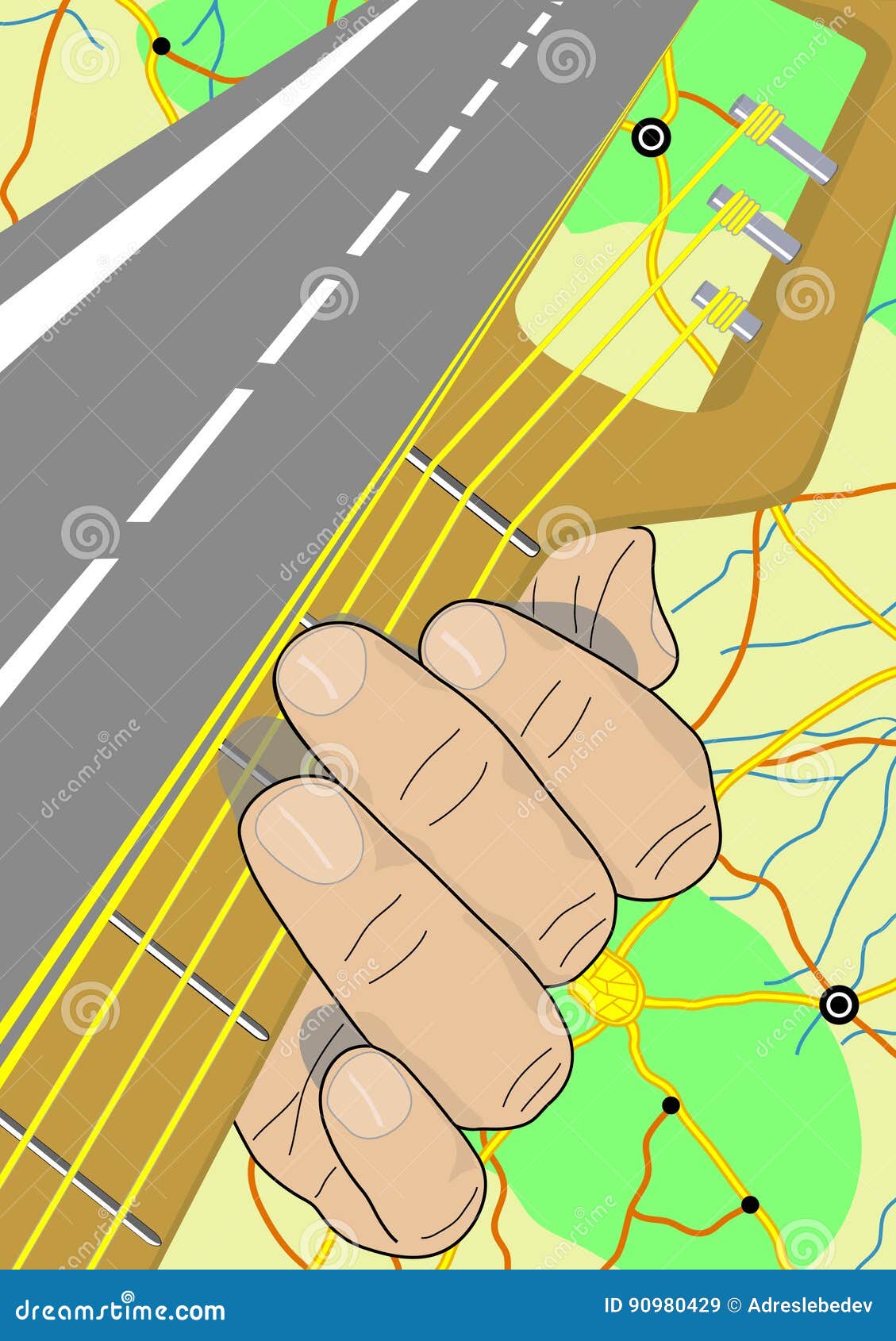 Music of the road stock vector. Illustration of hand - 90980429