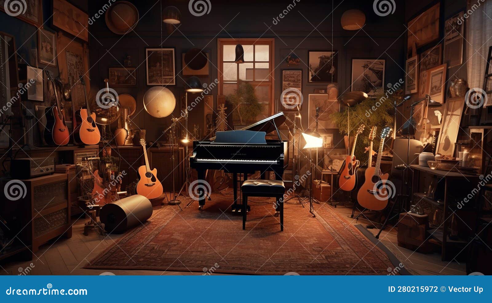 A Music Room with Instruments and a Recording Studio. Generative AI ...