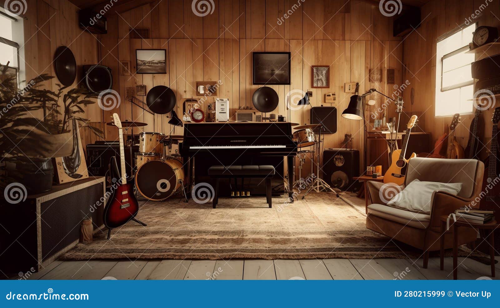 A Music Room with Instruments and a Recording Studio. Generative AI ...