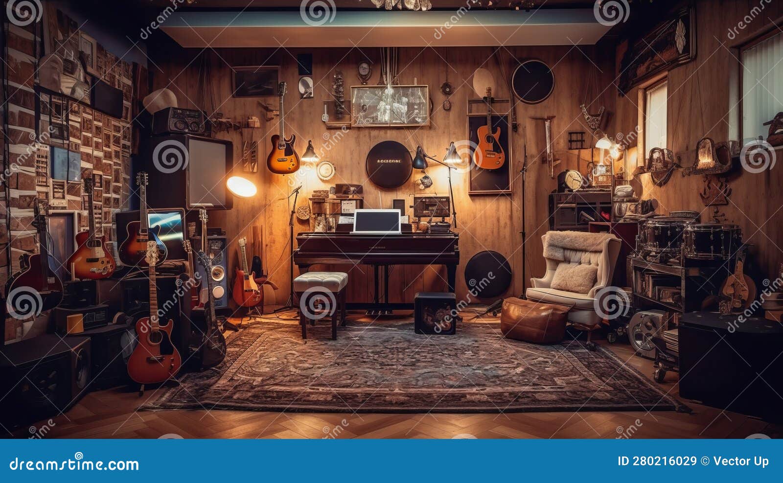 A Music Room with Instruments and a Recording Studio. Generative AI ...
