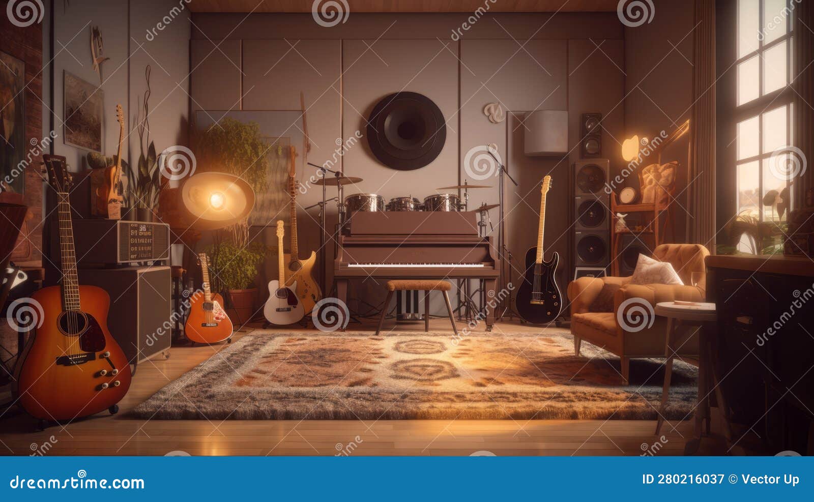 A Music Room with Instruments and a Recording Studio. Generative AI ...
