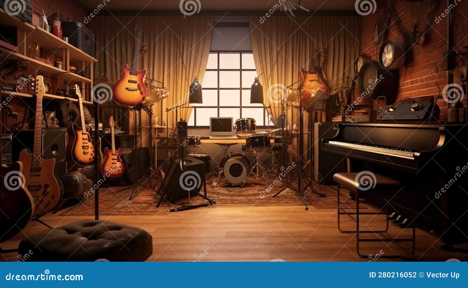 A Music Room with Instruments and a Recording Studio. Generative AI ...