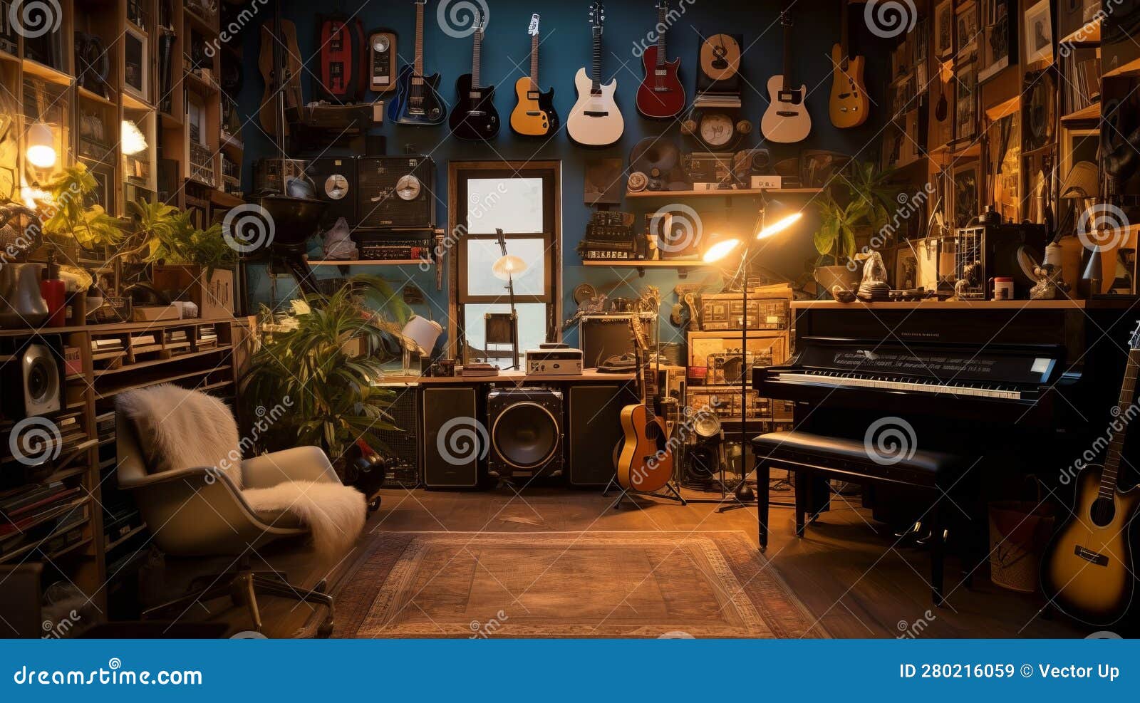 A Music Room with Instruments and a Recording Studio. Generative AI ...