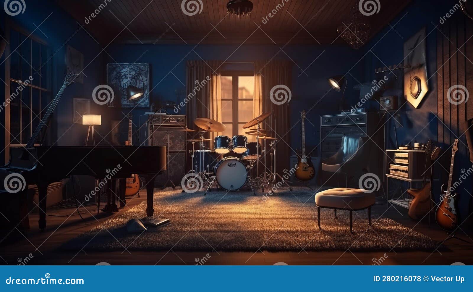 A Music Room with Instruments and a Recording Studio. Generative AI ...