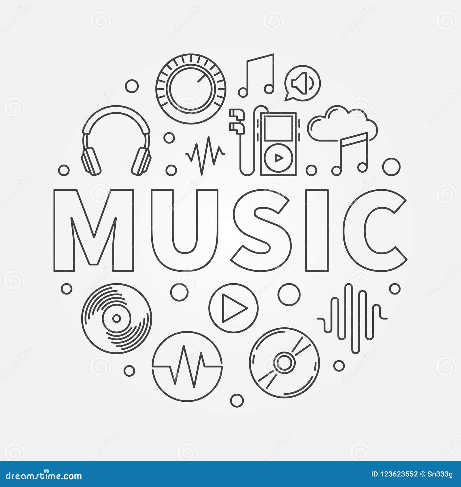MUSIC Round Vector Illustration in Thin Line Style Stock Vector ...