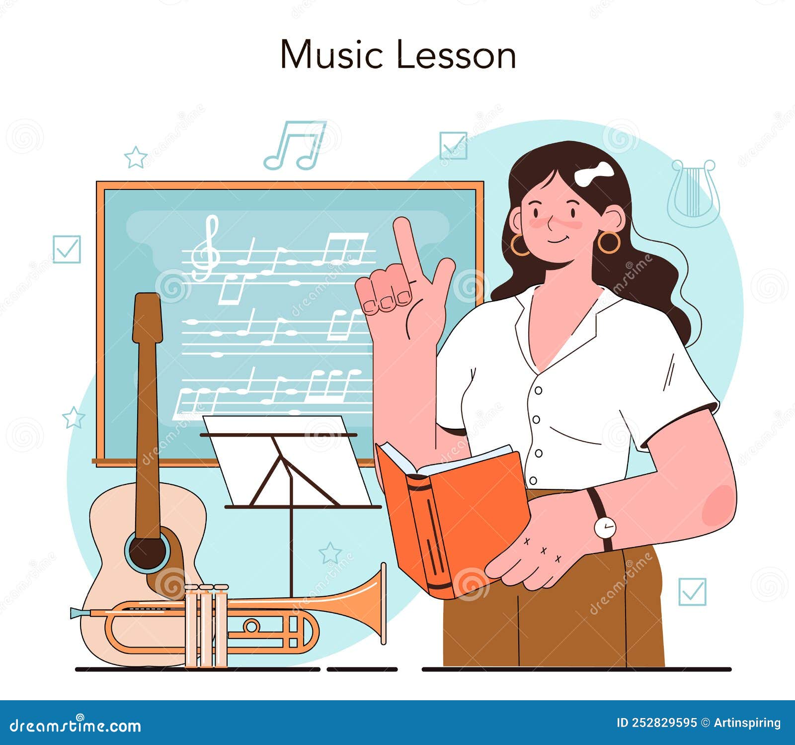 Music School or Course. Students Learn To Play Music Stock Vector ...