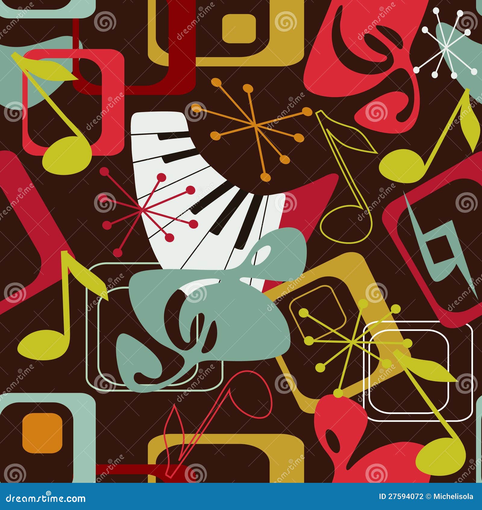 Music Seamless Pattern in Retro Style Stock Vector - Illustration of ...