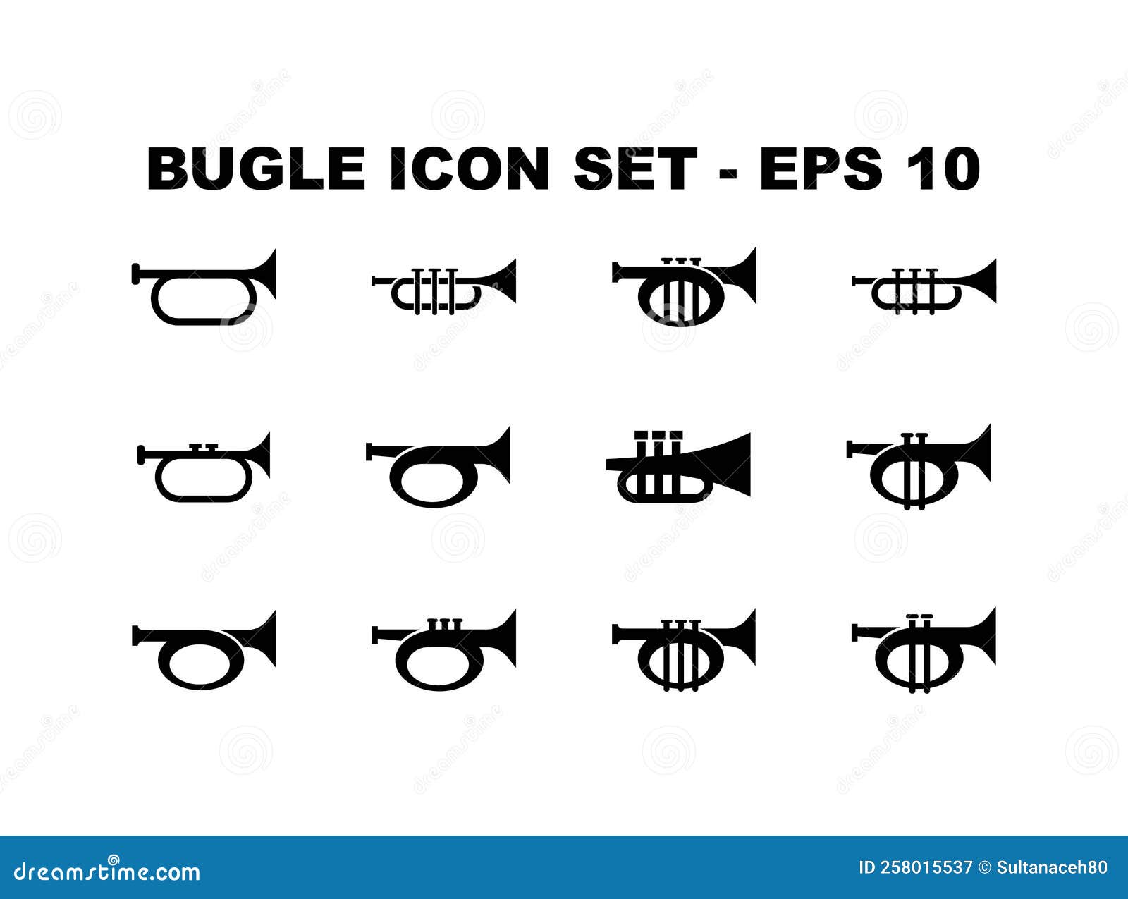 Bugle Icon Set Collection stock vector. Illustration of music - 258015537