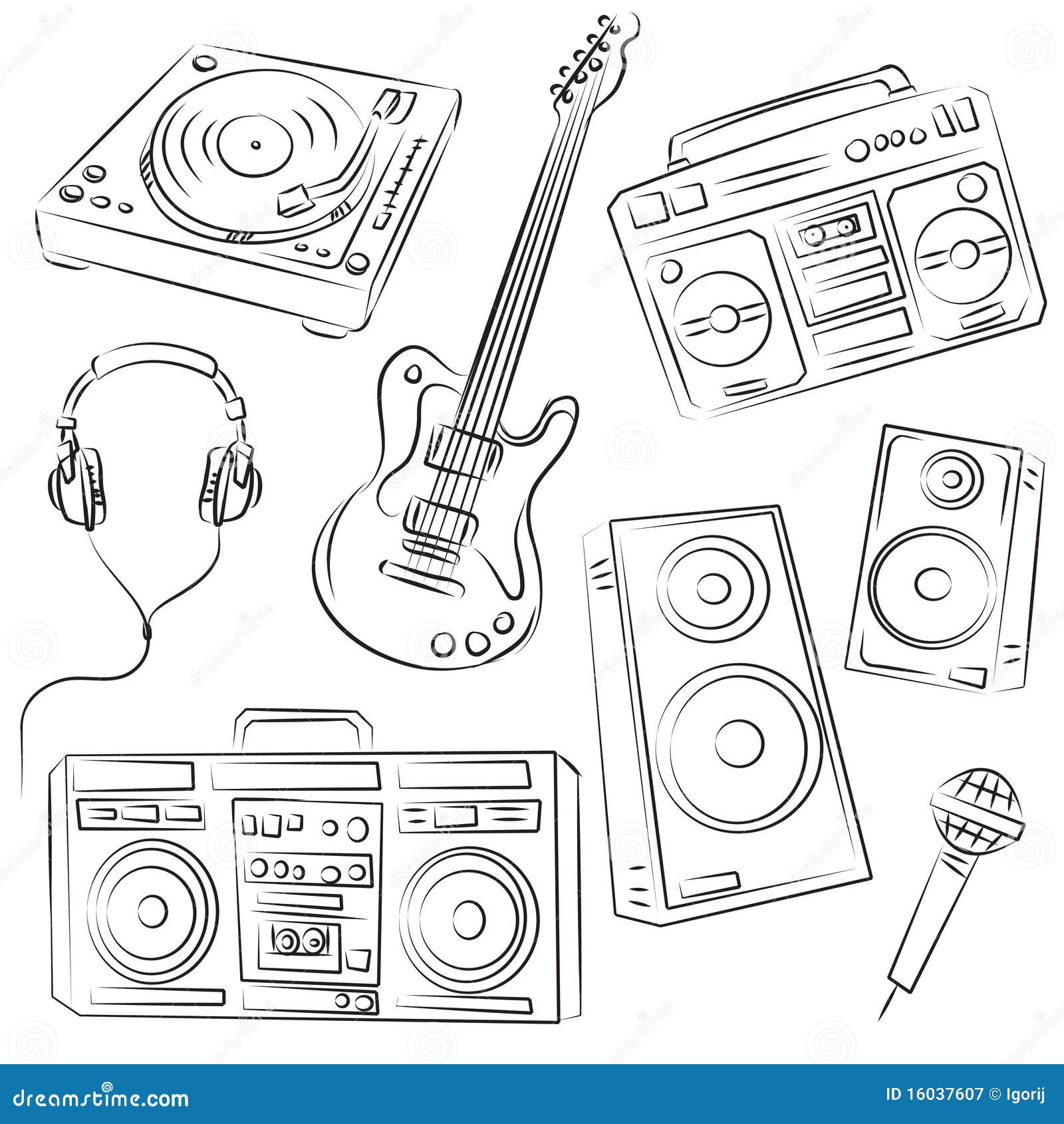 Music Set Sketch stock illustration. Illustration of retro - 16037607