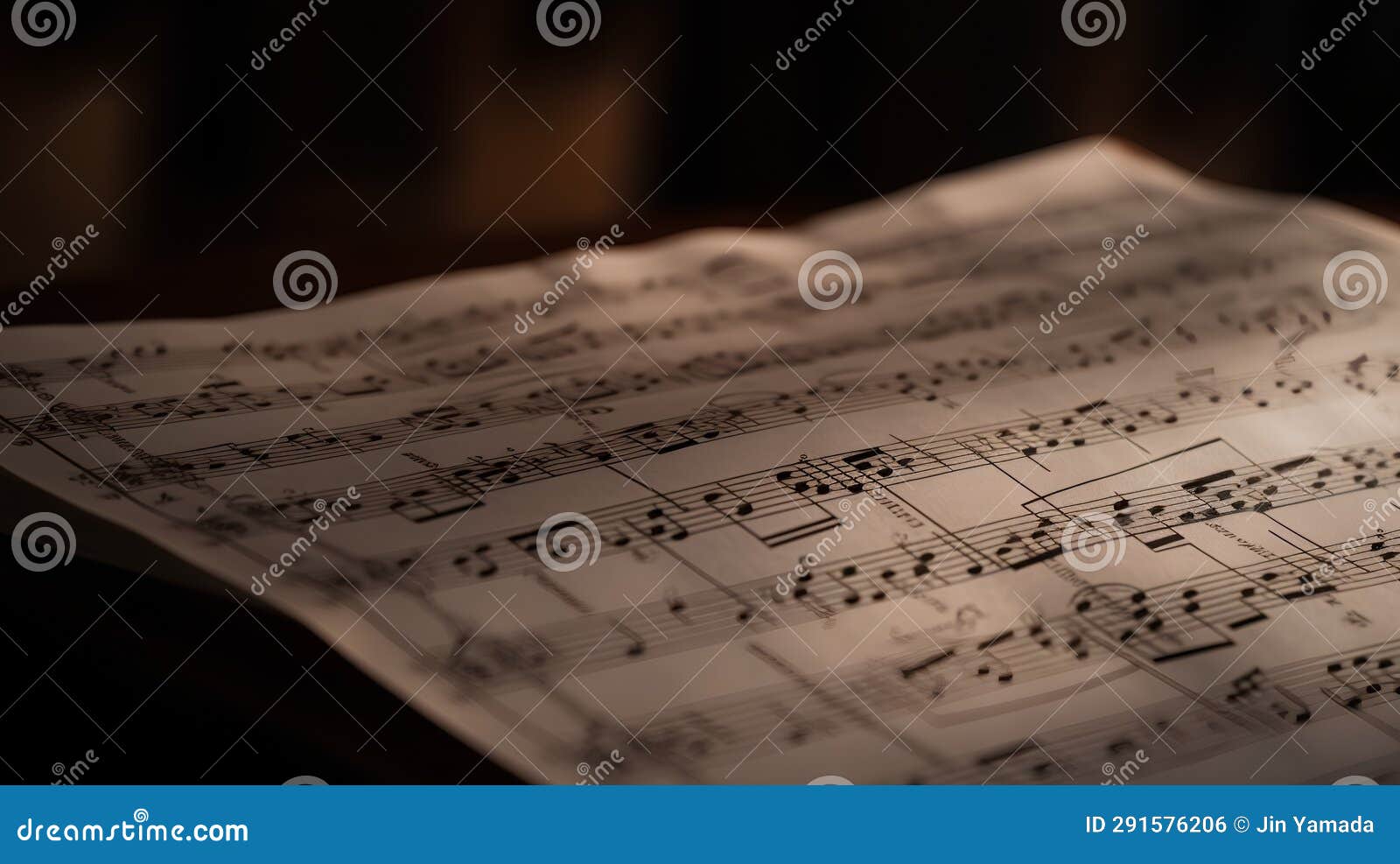 Music Sheet on a Wooden Table in the Dark, Close-up Stock Illustration ...