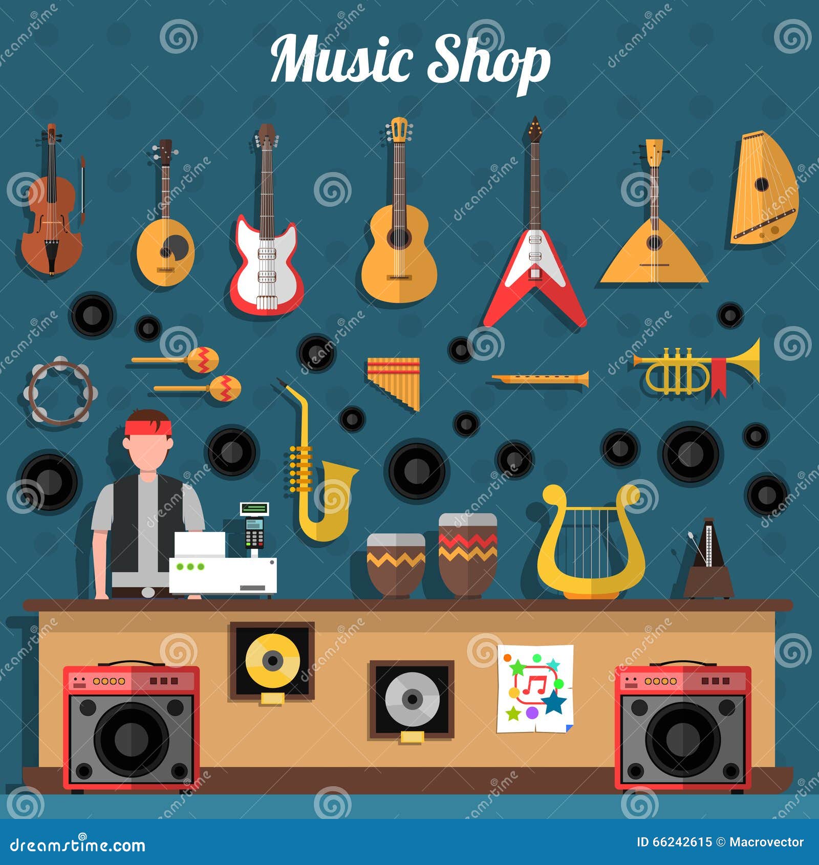 Set Of Music Shop And Guitar Shop Hand Written Lettering Logos, Labels ...