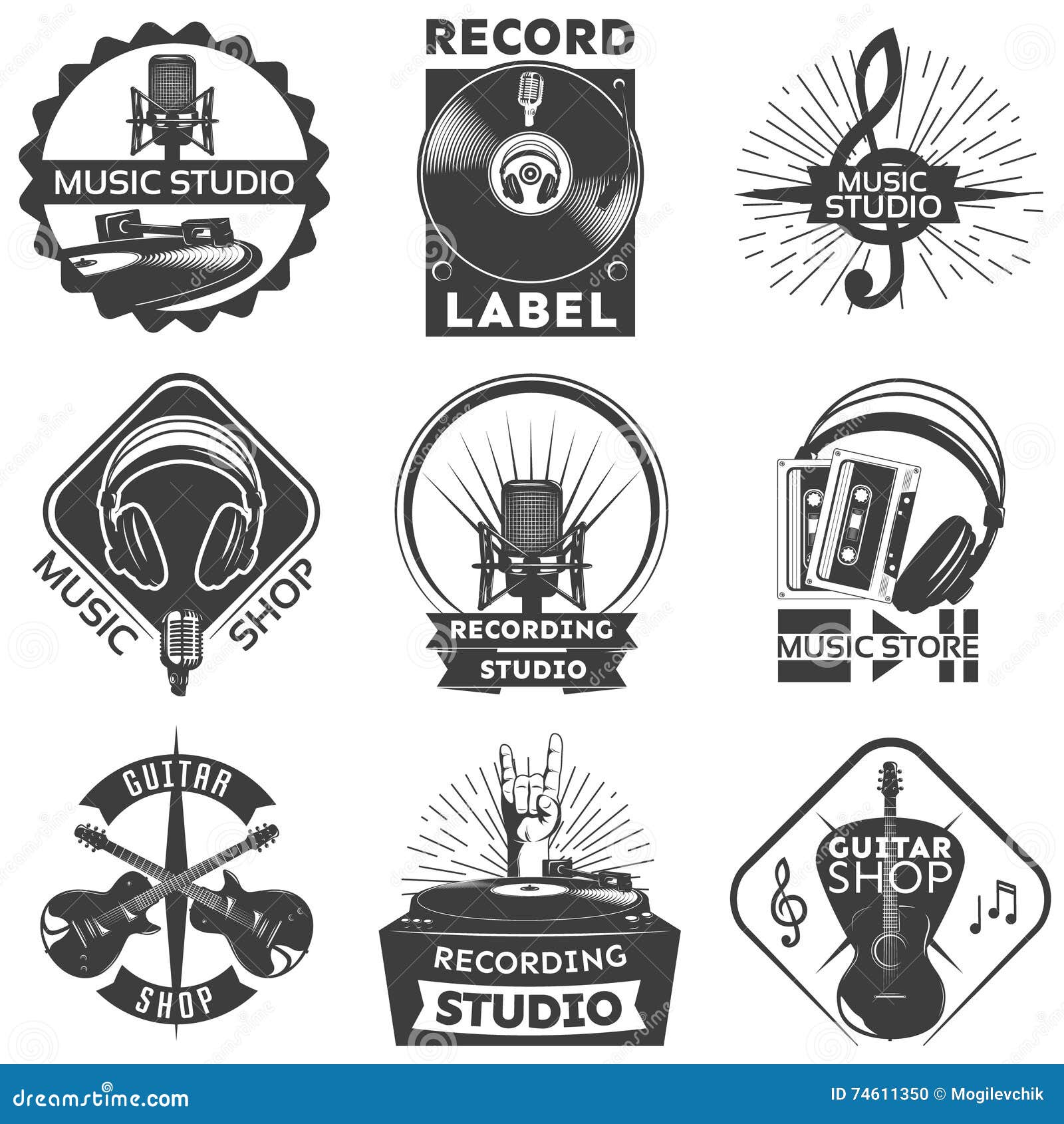 Music Shop Label Set stock vector. Illustration of modern - 74611350
