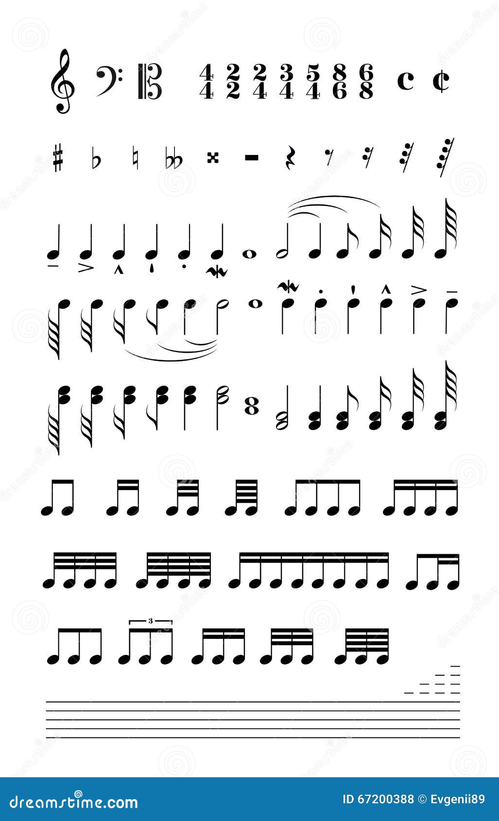 Music Signs and Note Stave on White Stock Vector - Illustration of ...