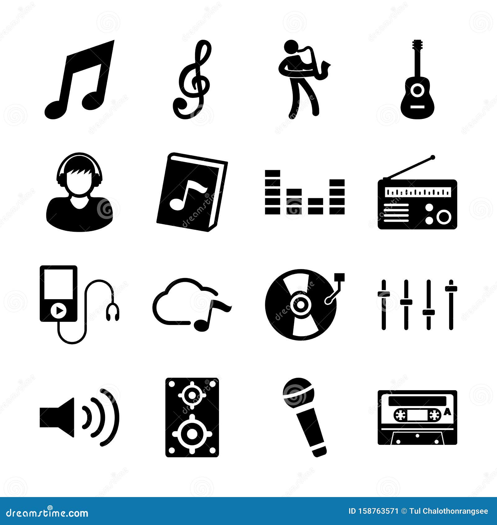 Music solid icons stock vector. Illustration of note - 158763571