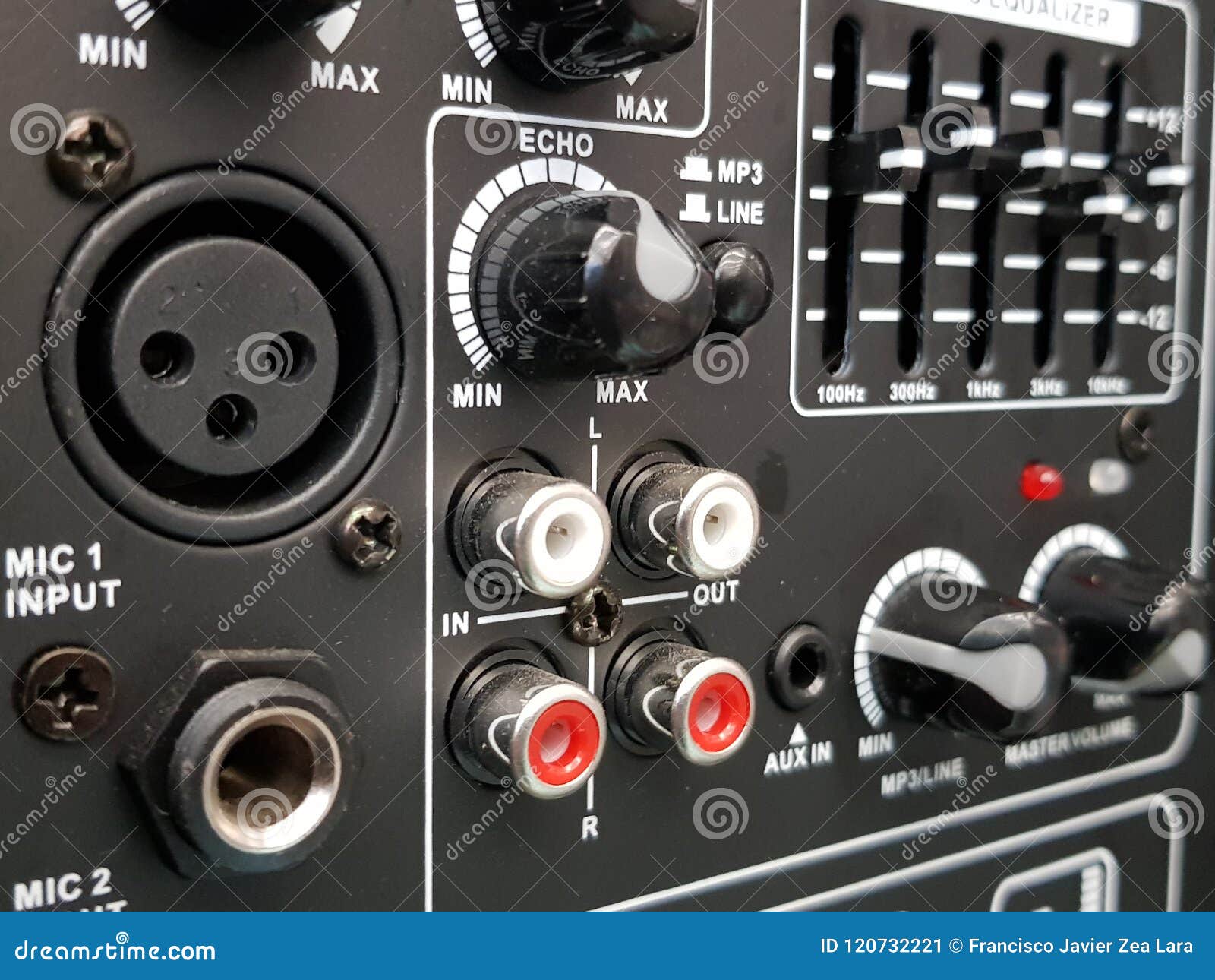 Approaching the Buttons and Connectors of an Audio Console, Background ...