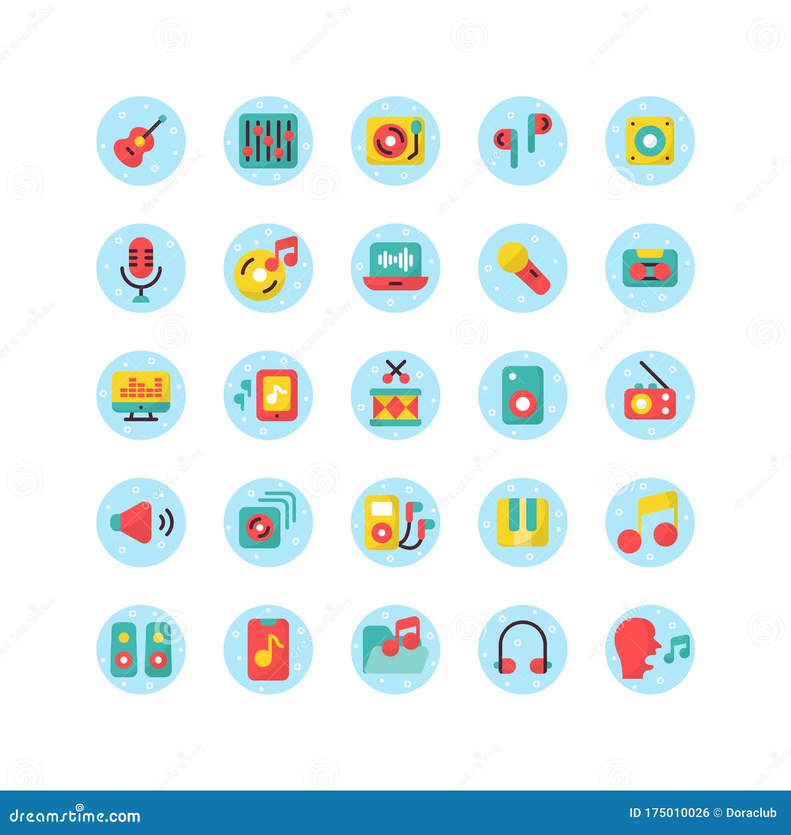 Music and Sound Flat Icon Set. Stock Vector - Illustration of folder ...