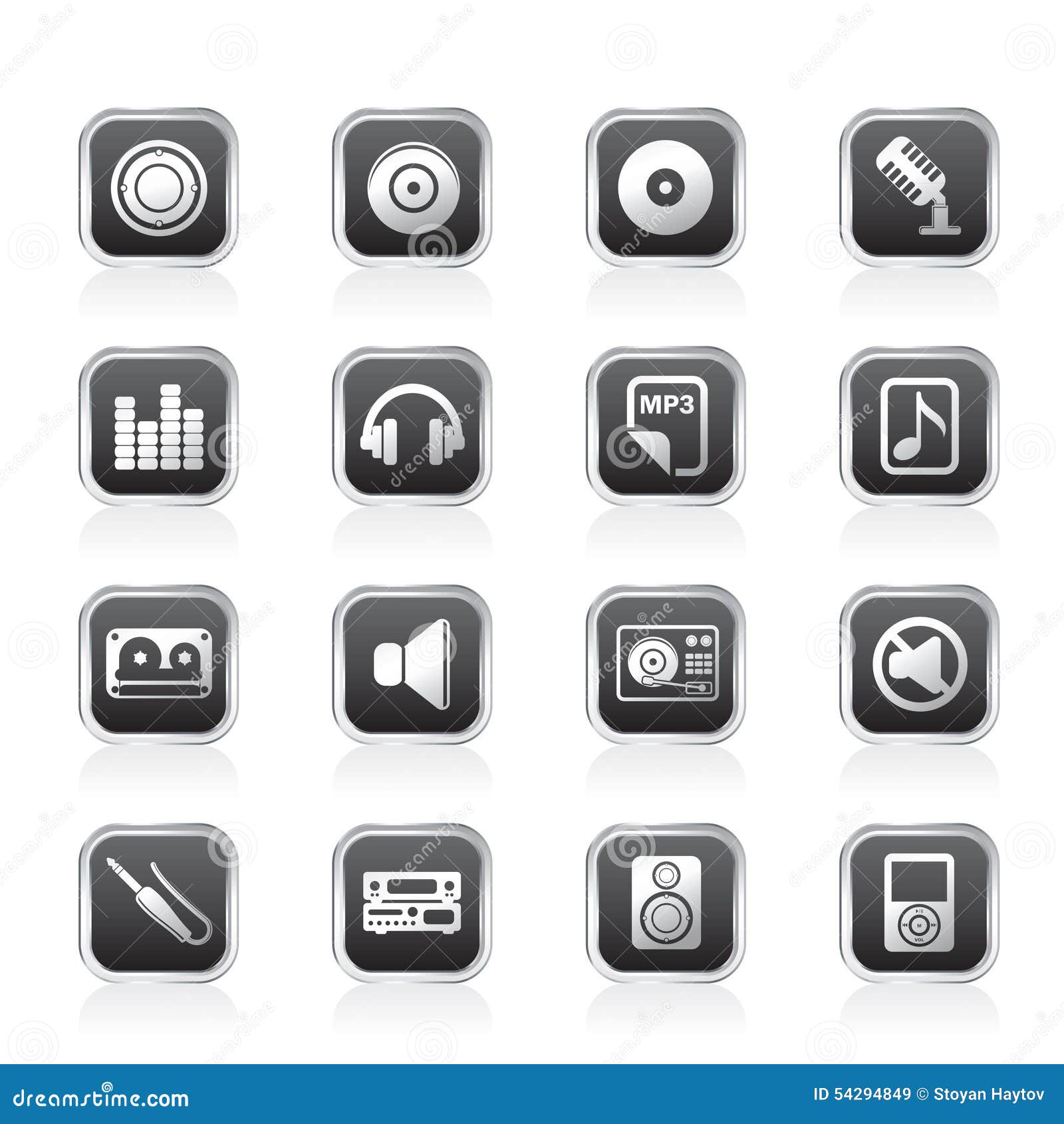 Music and sound Icons stock vector. Illustration of plug - 54294849