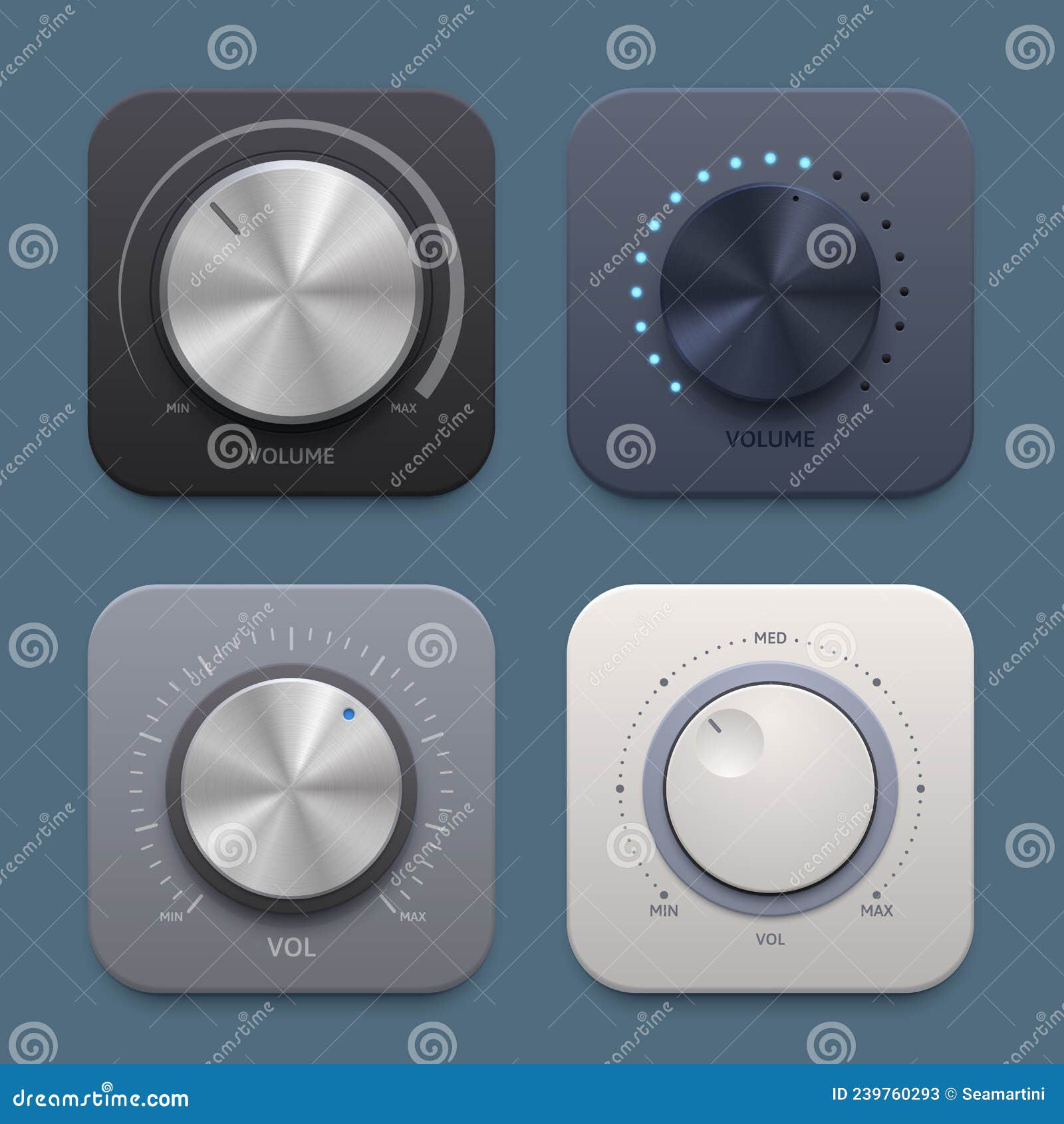 Music and Sound Volume Knob Button Icons Set Stock Illustration ...