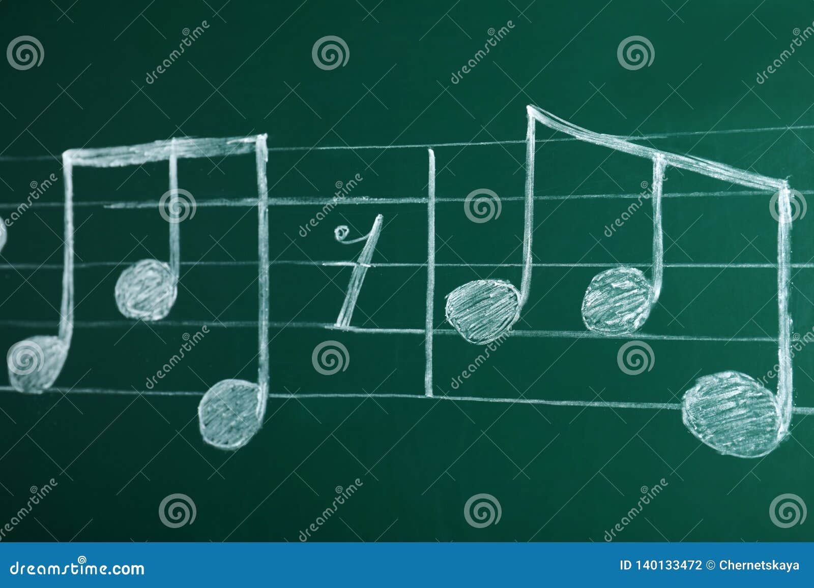 Music Staff with Notes on Chalkboard Stock Photo - Image of abstract ...