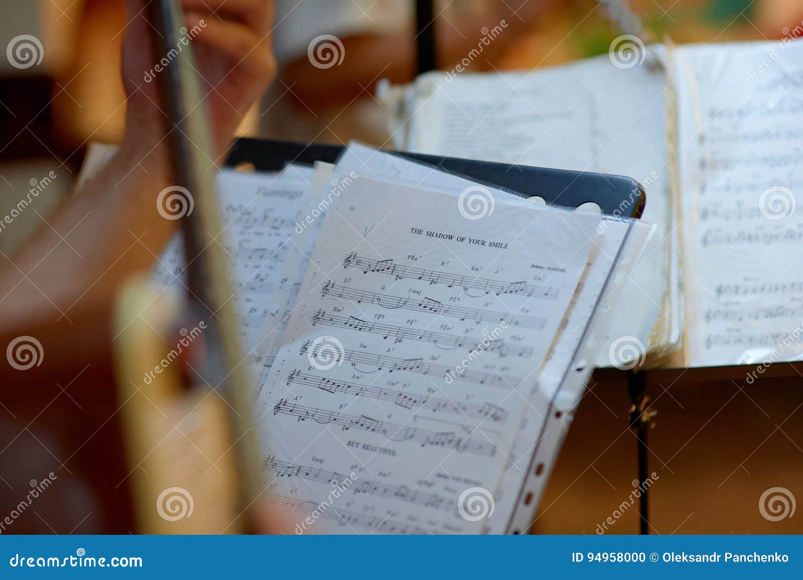 Music Stand with Guitar Notes. Pupitre with Partitura Stock Photo ...