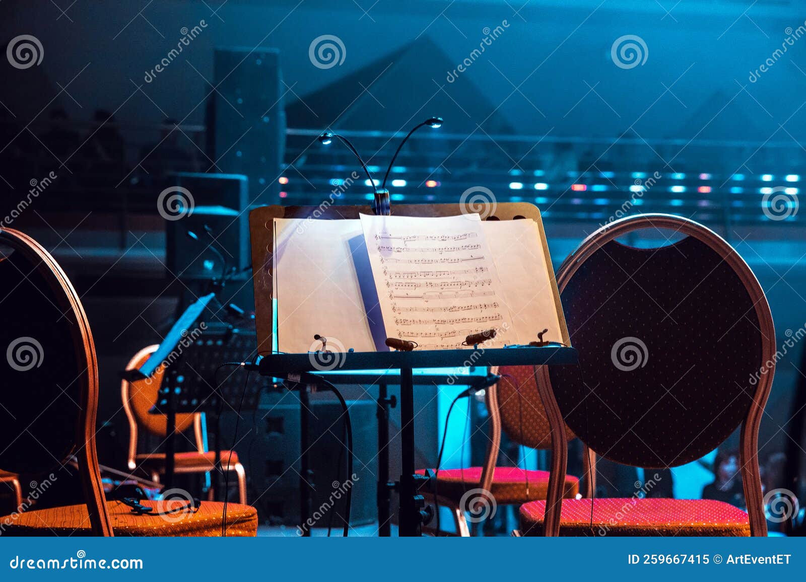 Music Stand with Notes on Stage Stock Image - Image of metal ...