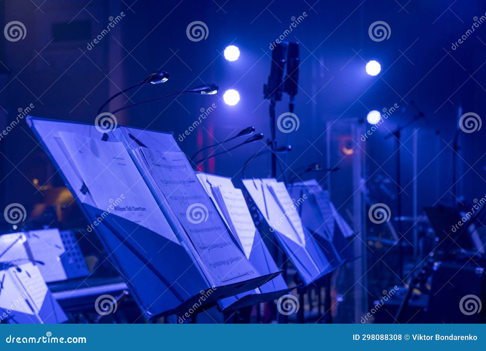 Music Stands with Orchestral Notes in the Concert Hall Editorial Stock ...