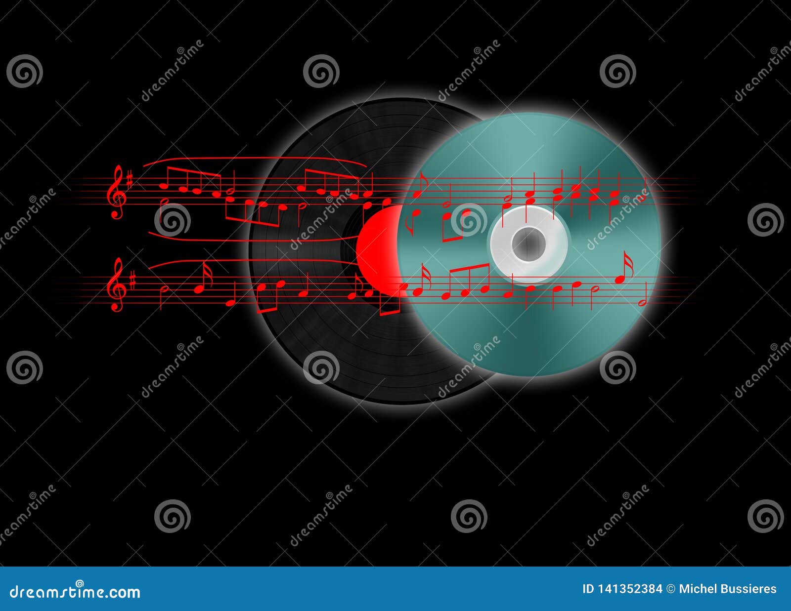 Music Stave with LP and CD stock illustration. Illustration of theme ...