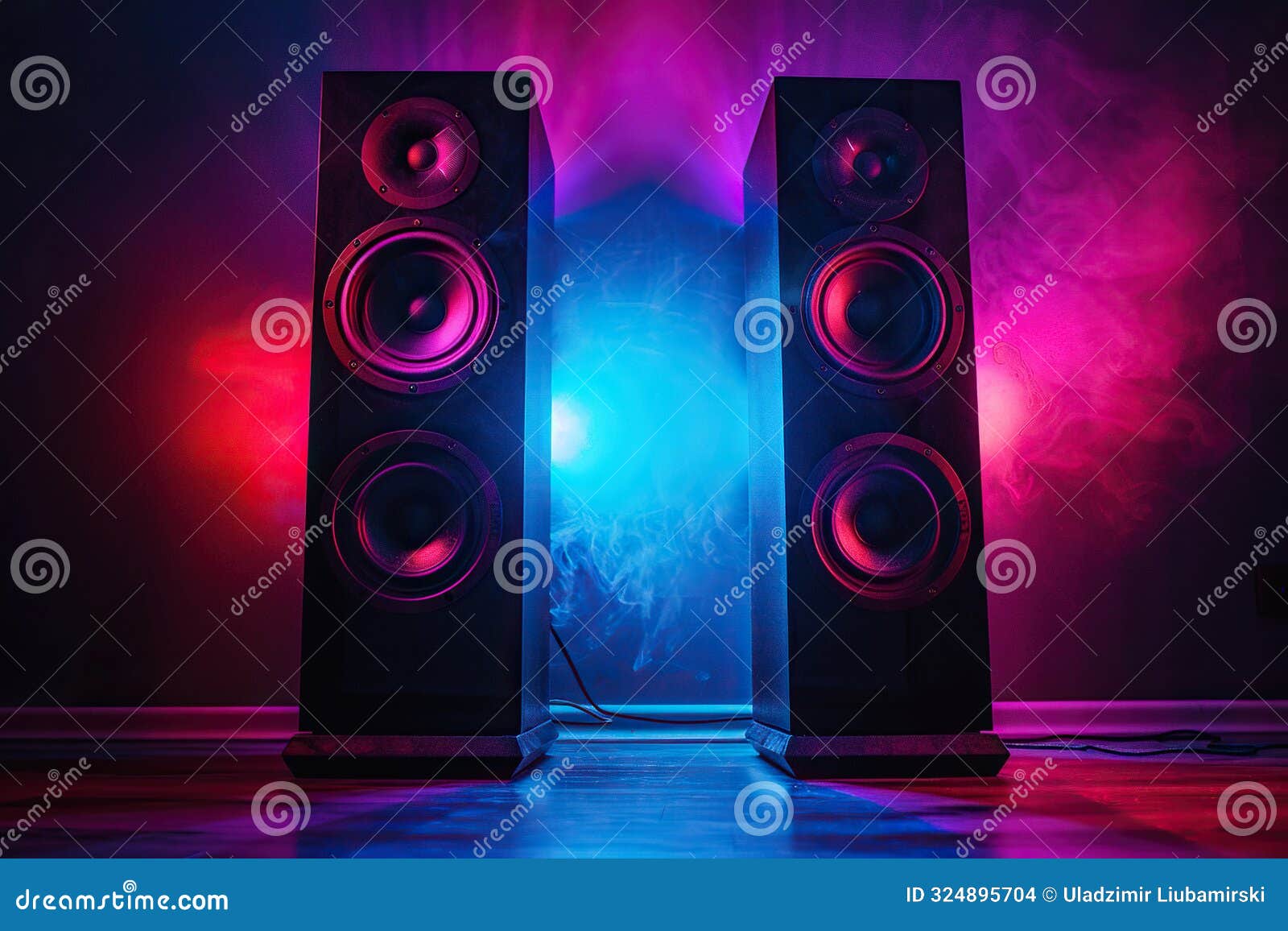 Music Stereo System in Neon Light and Smoke. Generated by Artificial ...