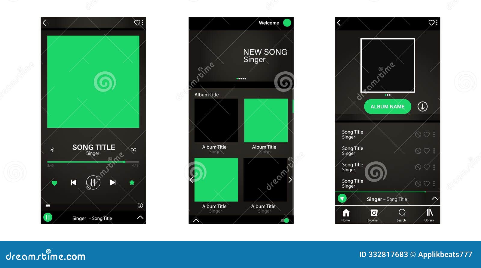 Music Streaming Player Frame. Music Application Frames Template Stock ...