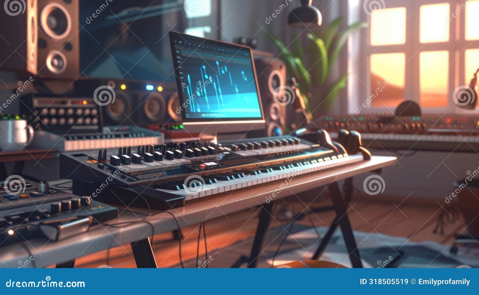 Music Studio with Computer and Equipment Stock Image - Image of ...