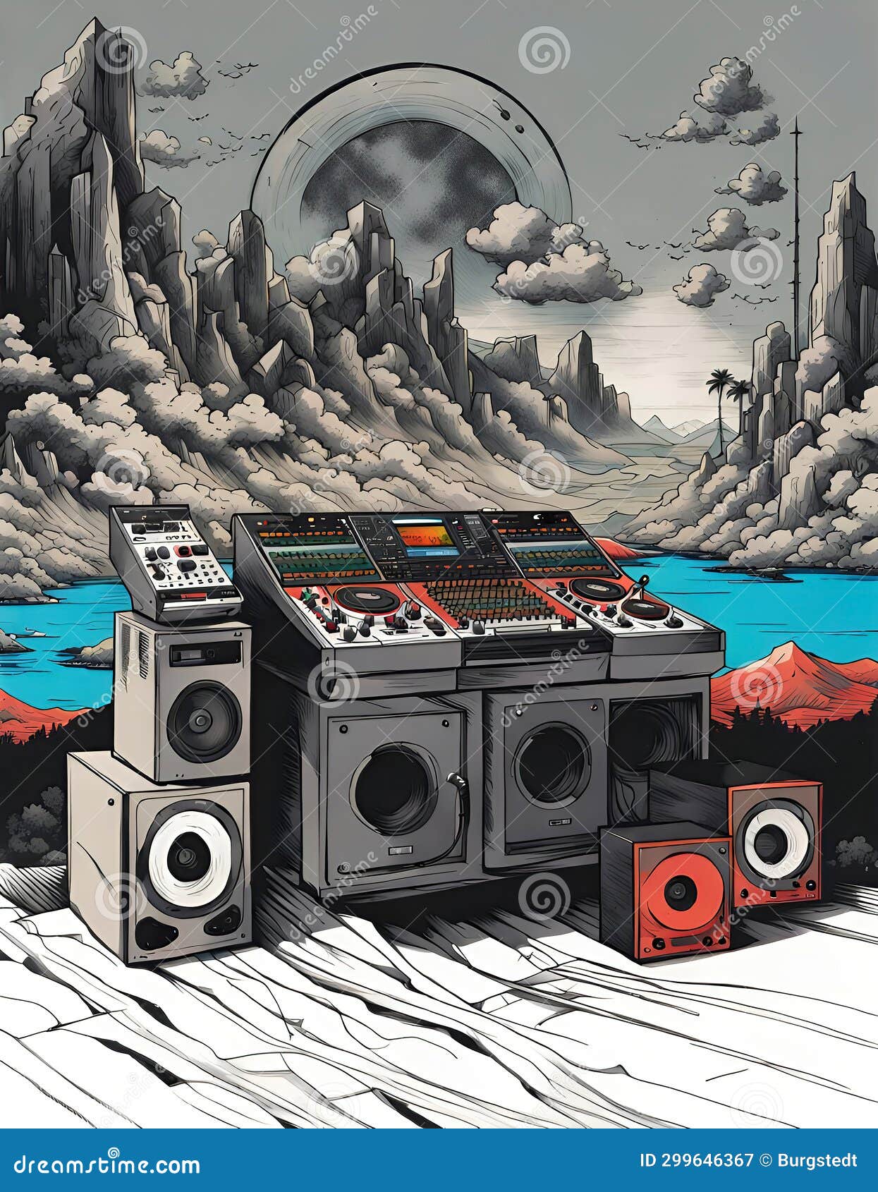 Music Studio and Dj Setup with Technical Equipment in Front of Nature ...