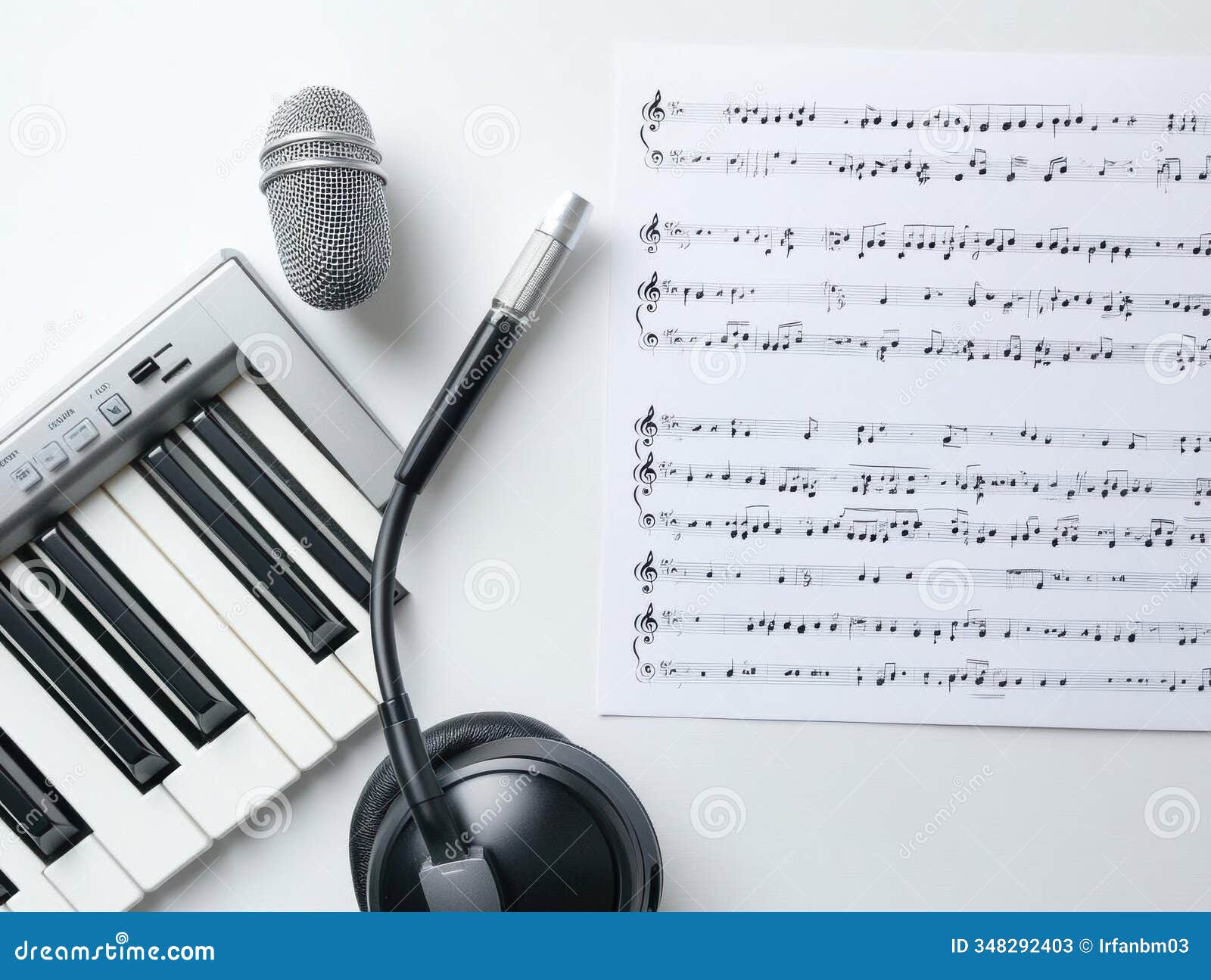 Music Studio Essentials, Piano Keyboard, Headphones, Microphone, and ...