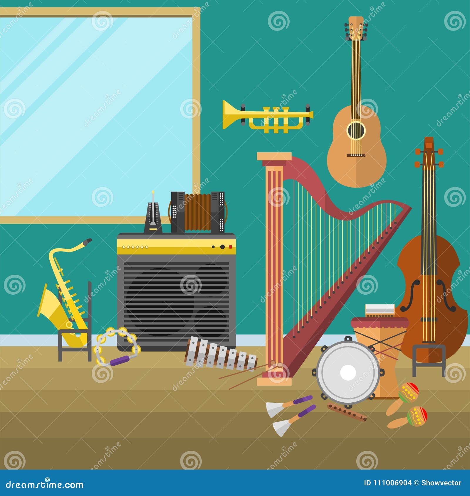 Music Studio Musical Instruments Producer Record Volume Interior Vector ...