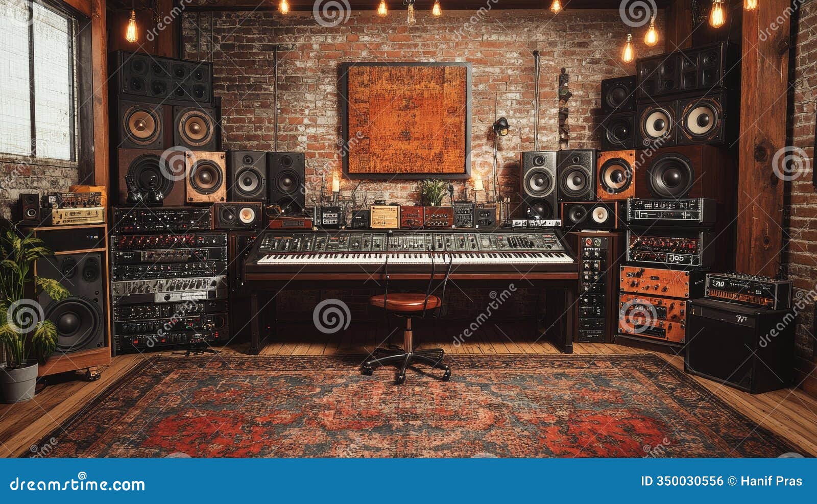 Music Studio with Vintage Design and Musical Instruments Stock ...